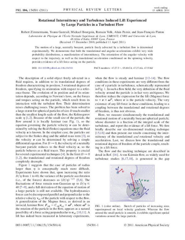 (PDF) Rotational Intermittency and Turbulence Induced Lift Experienced by Large Particles in a ...