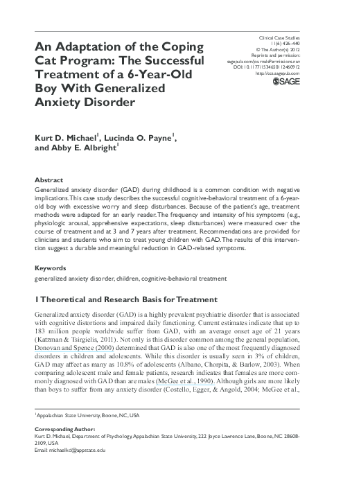 (PDF) An Adaptation of the Coping Cat Program: The Successful Treatment ...