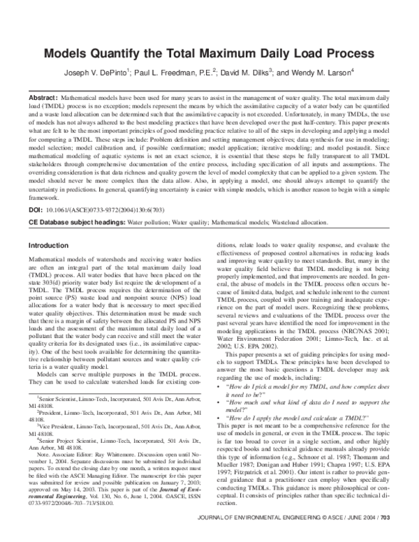 (PDF) Models Quantify the Total Maximum Daily Load Process