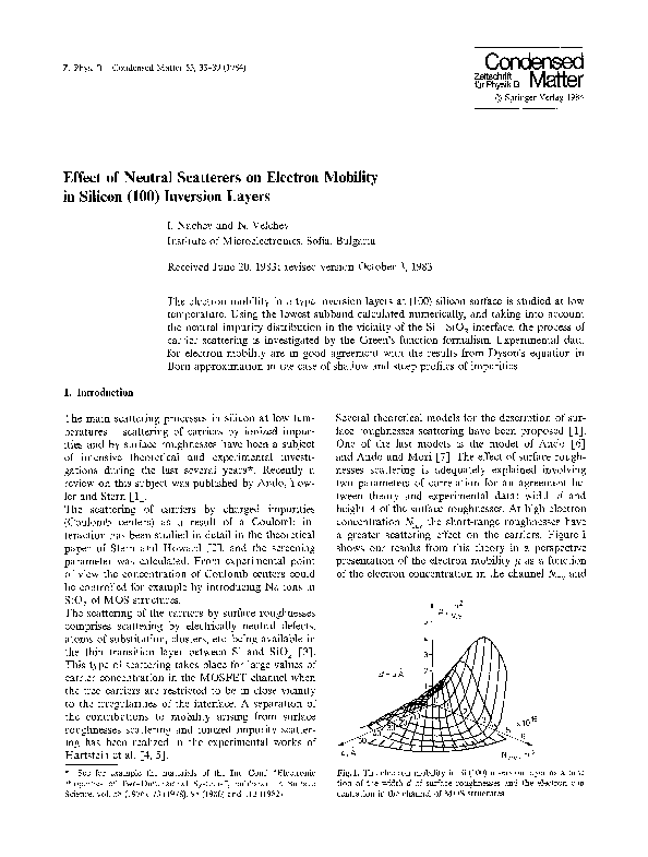 (PDF) Effect of neutral scatterers on electron mobility in silicon (100) inversion layers