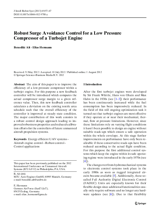 (PDF) Robust Surge Avoidance Control for a Low Pressure Compressor of a ...