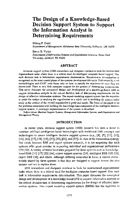 (PDF) The Design of a Knowledge-Based Decision Support System to Support the Information Analyst ...