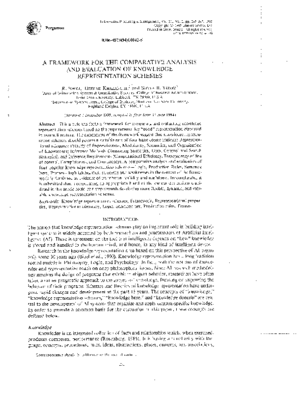 (PDF) A framework for the comparative analysis and evaluation of knowledge representation schemes
