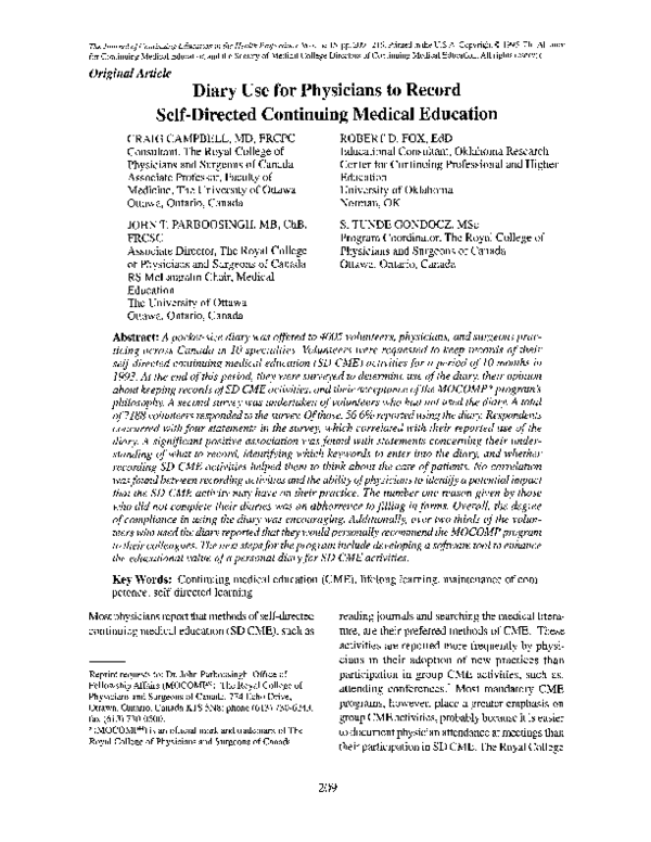 (PDF) Diary use for physicians to record self-directed continuing ...
