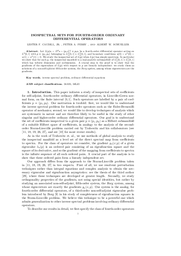Pdf Isospectral Sets For Fourth Order Ordinary Differential Operators