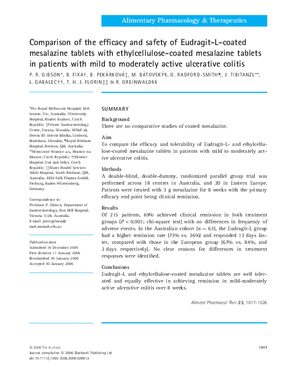 (PDF) Comparison of the efficacy and safety of Eudragit-L-coated ...