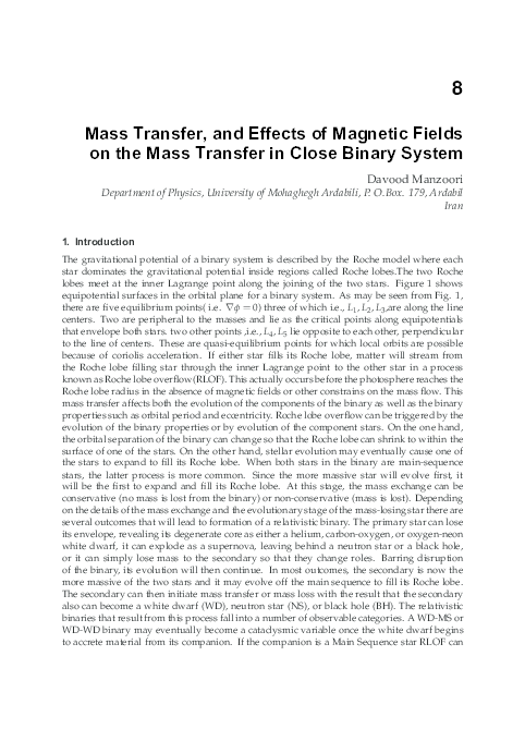 (PDF) Mass Transfer, and Effects of Magnetic Fields on the Mass Transfer in Close Binary System