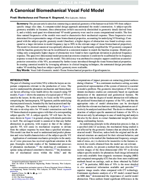 (PDF) A Canonical Biomechanical Vocal Fold Model