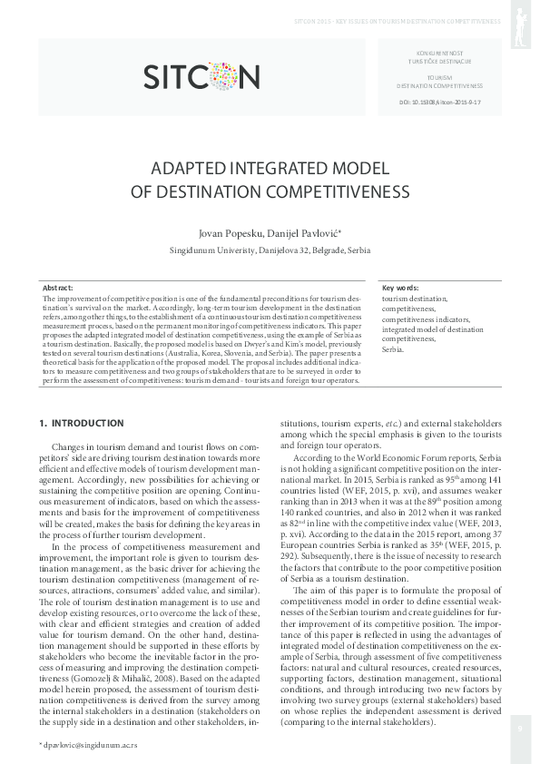 (PDF) ADAPTED INTEGRATED MODEL OF DESTINATION COMPETITIVENESS