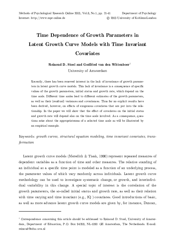 Pdf Time Dependence Of Growth Parameters In Latent Growth Curve