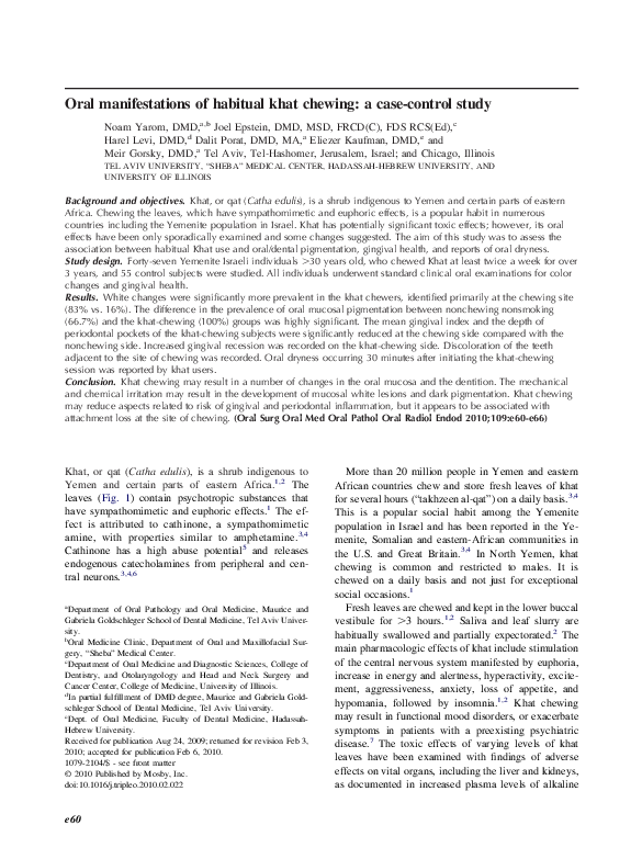 (PDF) Oral manifestations of habitual khat chewing: a case-control study