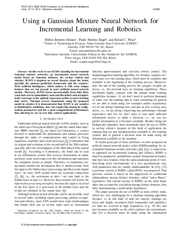 Pdf Using A Gaussian Mixture Neural Network For Incremental Learning And Robotics