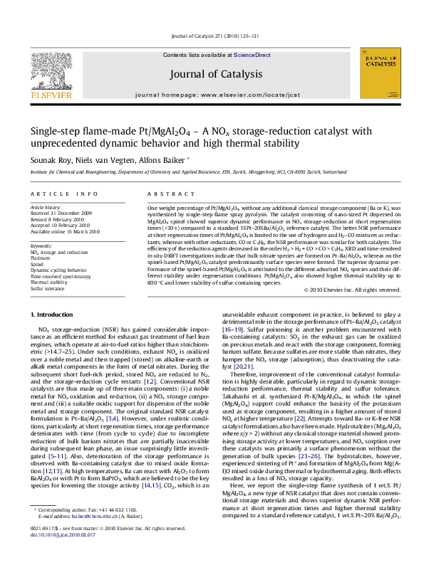 (PDF) Single-step flame-made Pt/MgAl2O4 – A NOx storage-reduction ...