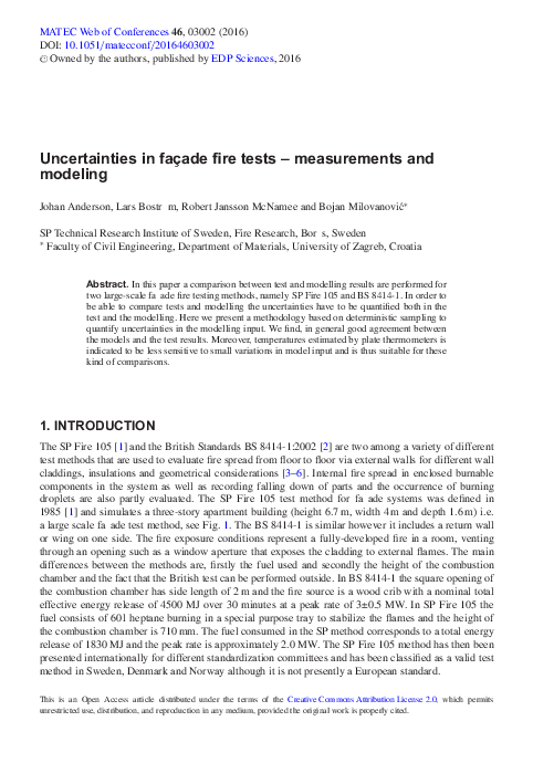 (PDF) Uncertainties in façade fire tests – measurements and modeling