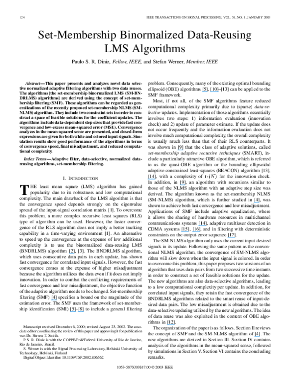(PDF) Set-membership binormalized data-reusing lms algorithms