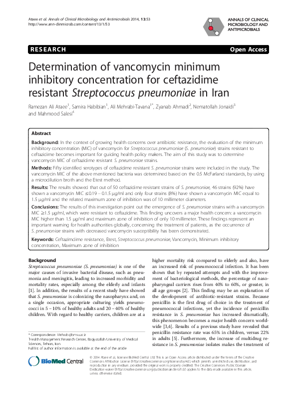 Pdf Determination Of Vancomycin Minimum Inhibitory Concentration For Ceftazidime Resistant
