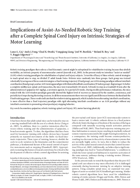 (PDF) Implications of Assist-As-Needed Robotic Step Training after a ...