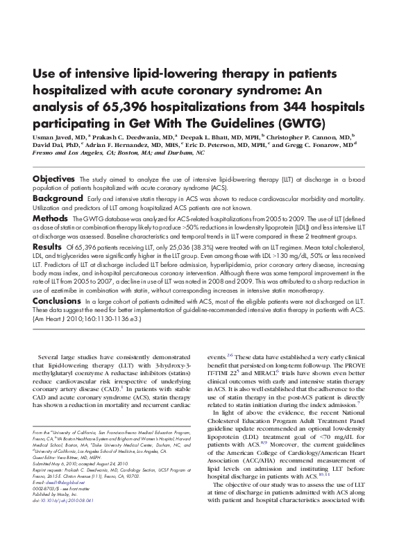 (PDF) Use of intensive lipid-lowering therapy in patients hospitalized ...