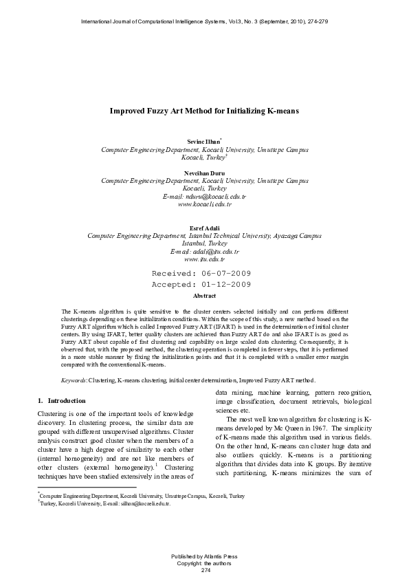 (PDF) Improved Fuzzy Art Method for Initializing K-means