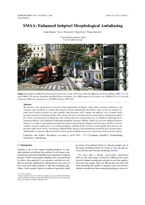 (PDF) SMAA: Enhanced Subpixel Morphological Antialiasing