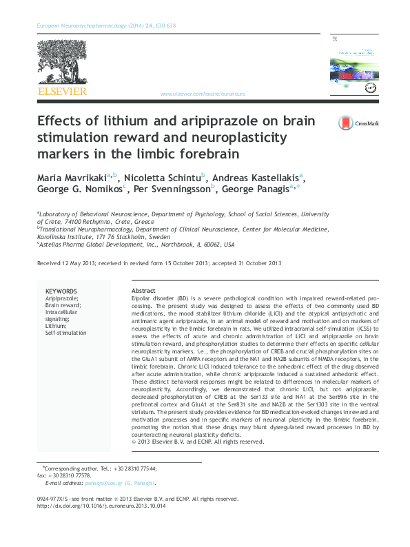 (PDF) Effects of lithium and aripiprazole on brain stimulation reward ...