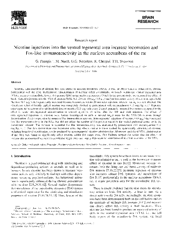 (PDF) Nicotine injections into the ventral tegmental area increase ...