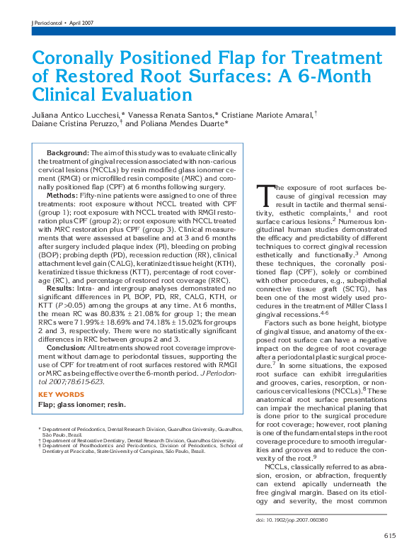 (PDF) Coronally Positioned Flap for Treatment of Restored Root Surfaces ...