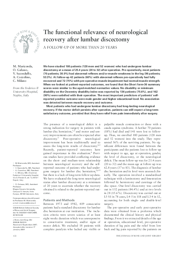 (PDF) The functional relevance of neurological recovery after lumbar ...