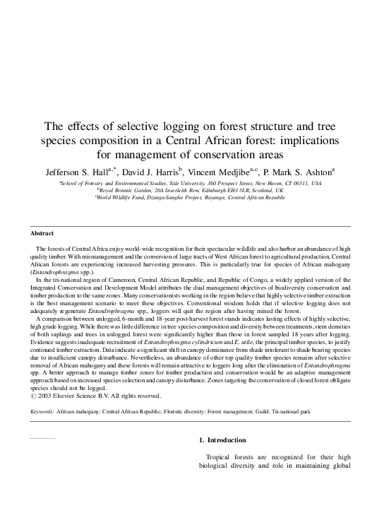 Pdf The Effects Of Selective Logging On Forest Structure And Tree
