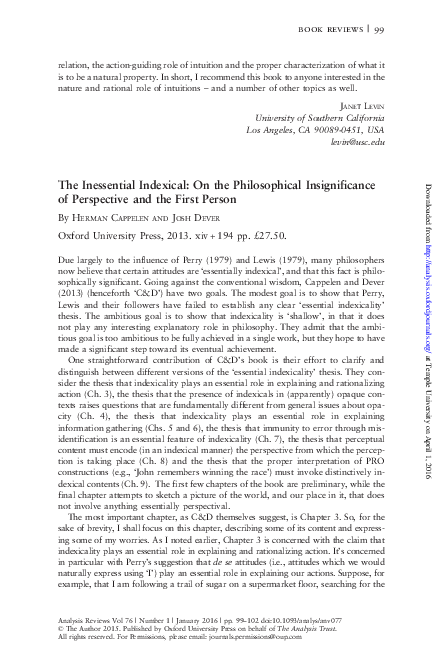 (PDF) The Inessential Indexical: On the Philosophical Insignificance of ...