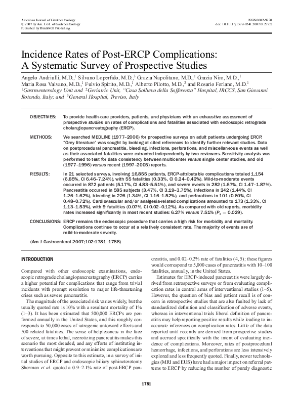 (PDF) Incidence Rates of Post-ERCP Complications: A Systematic Survey ...