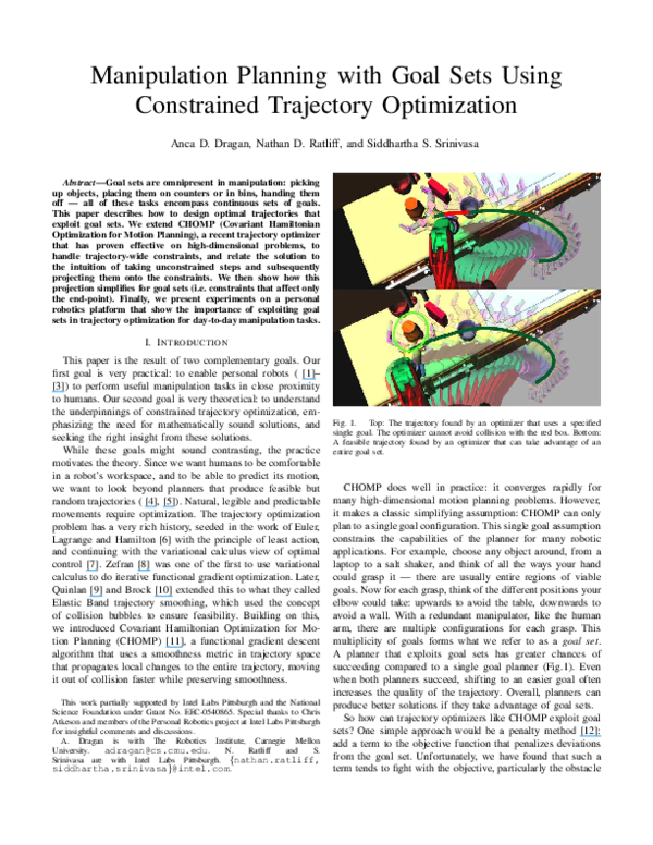 Pdf Manipulation Planning With Goal Sets Using Constrained Trajectory Optimization