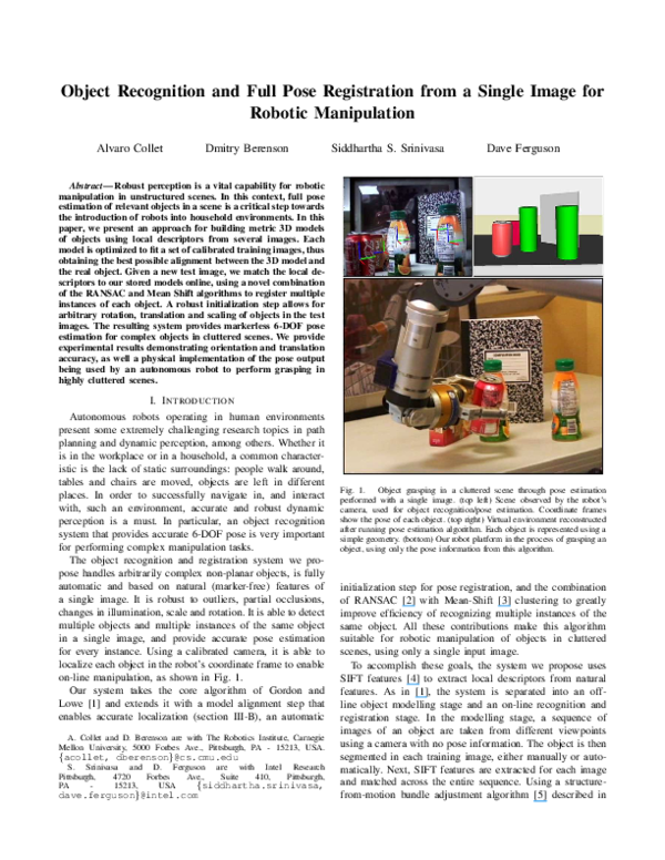 (PDF) Object recognition and full pose registration from a single image for robotic manipulation