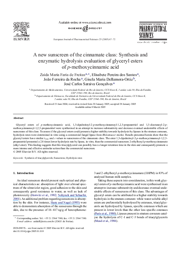 (PDF) A new sunscreen of the cinnamate class: Synthesis and enzymatic ...