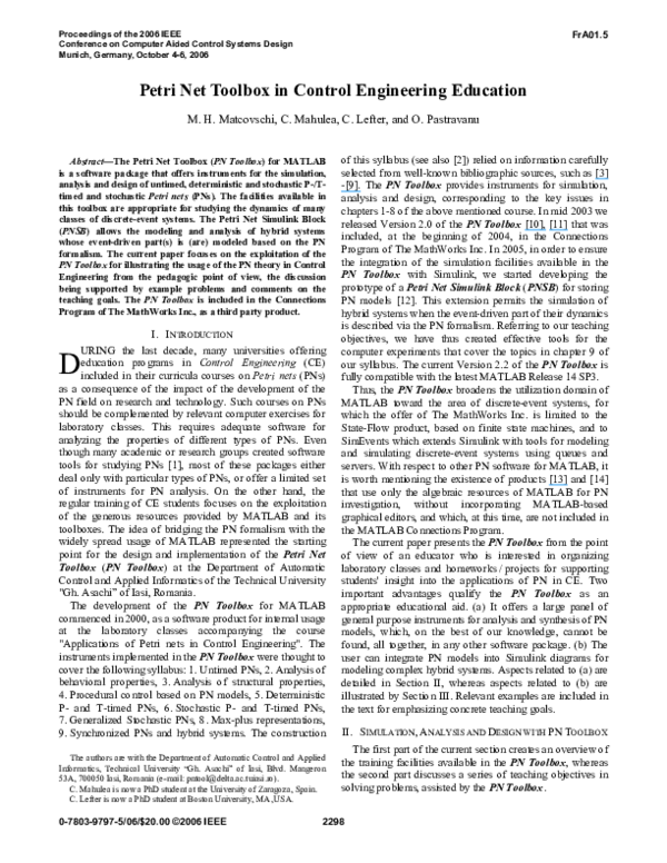 (PDF) Petri Net Toolbox in control engineering education