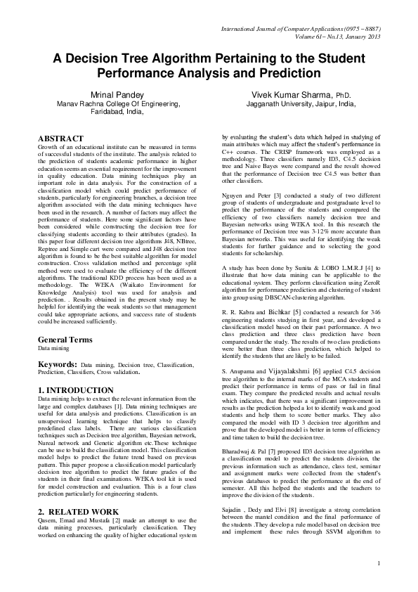 (PDF) A Decision Tree Algorithm Pertaining to the Student Performance ...