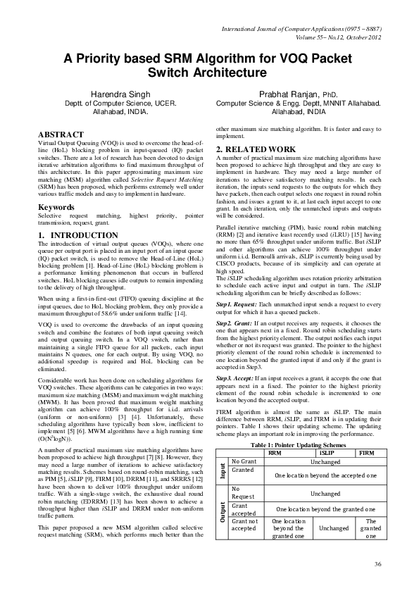 Pdf A Priority Based Srm Algorithm For Voq Packet Switch Architecture