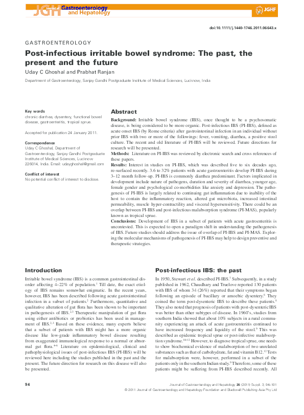 (PDF) Post-infectious irritable bowel syndrome: The past, the present ...