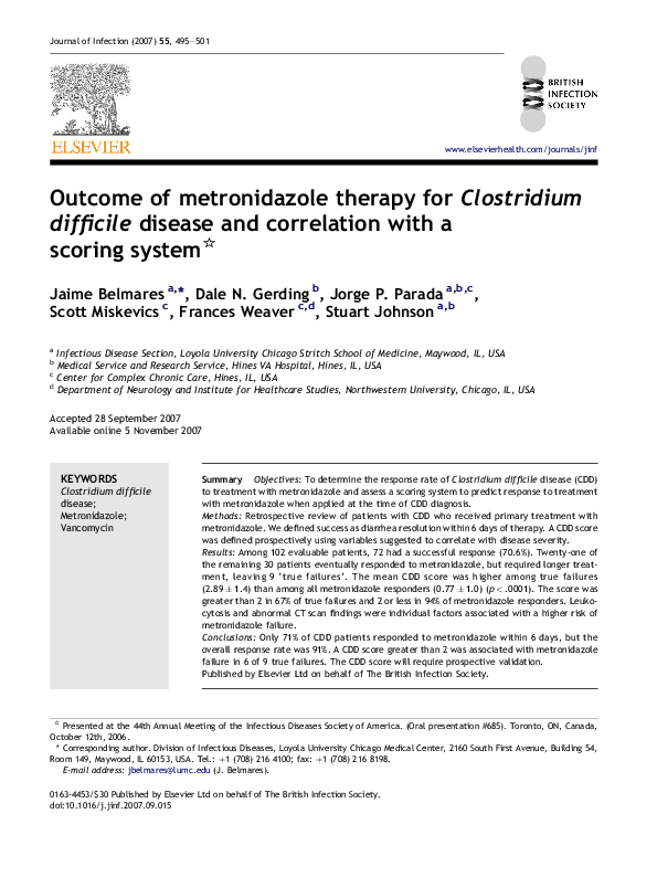 (PDF) Outcome of metronidazole therapy for Clostridium difficile ...