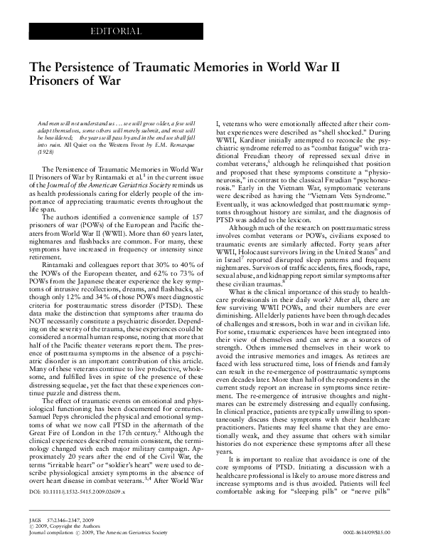 (PDF) The Persistence of Traumatic Memories in World War II Prisoners ...