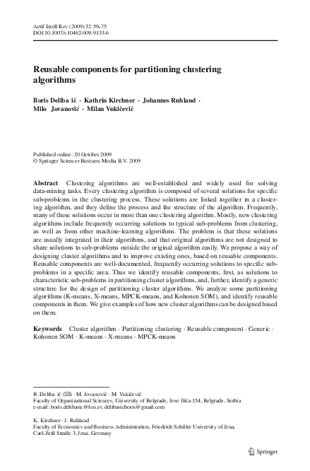 (PDF) Reusable components for partitioning clustering algorithms