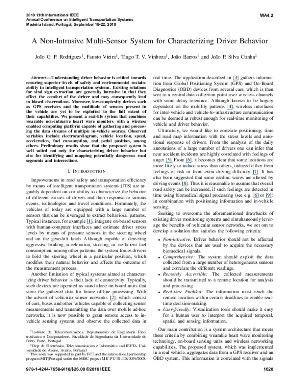 (PDF) A non-intrusive multi-sensor system for characterizing driver behavior