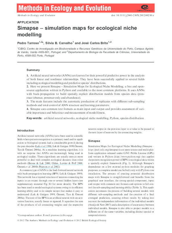 (PDF) Simapse - simulation maps for ecological niche modelling