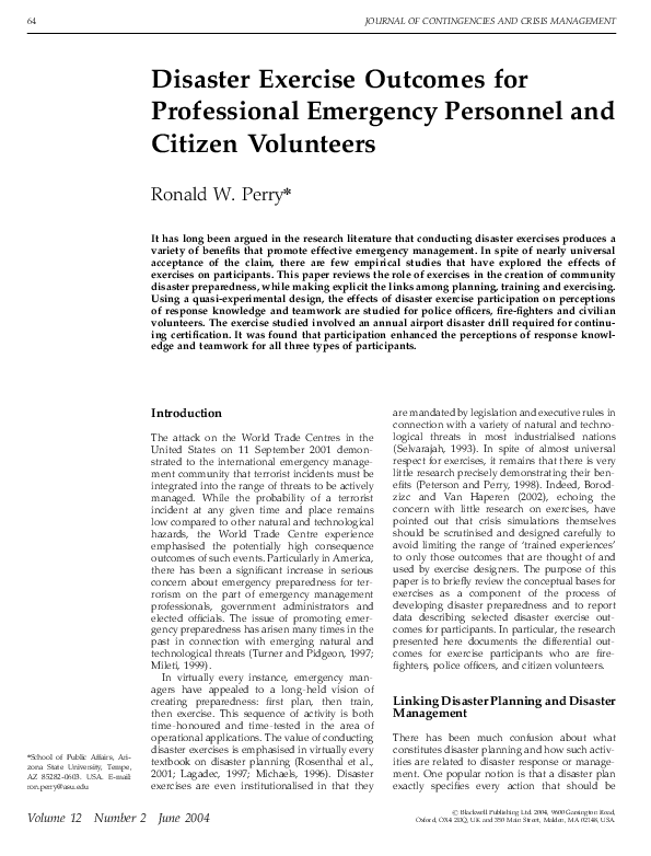 (PDF) Disaster Exercise Outcomes for Professional Emergency Personnel ...