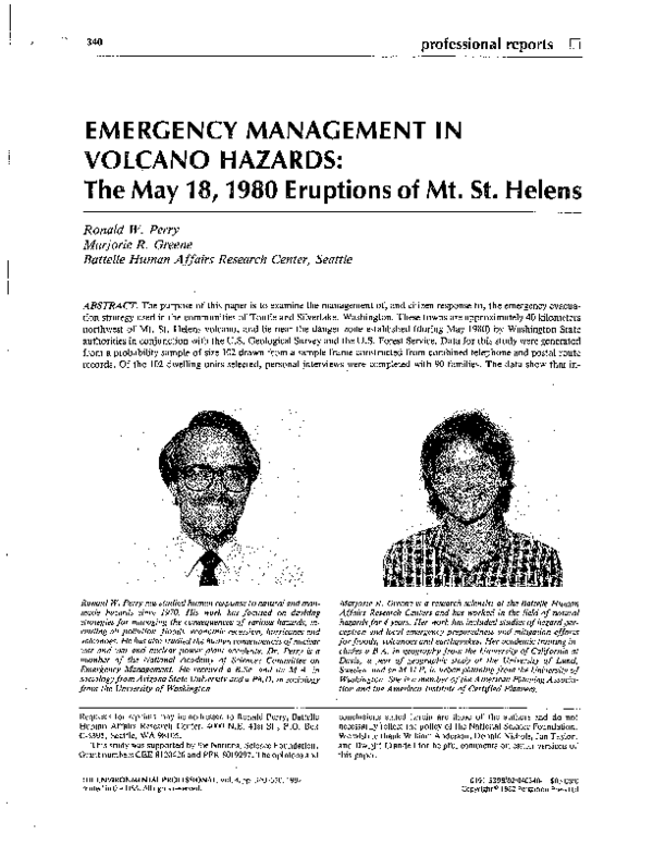 (PDF) Emergency Management in Volcano Hazards | Ronald Perry - Academia.edu