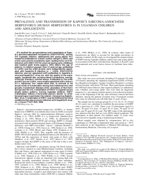 (PDF) Prevalence and transmission of Kaposi's sarcoma-associated herpesvirus (human herpesvirus ...