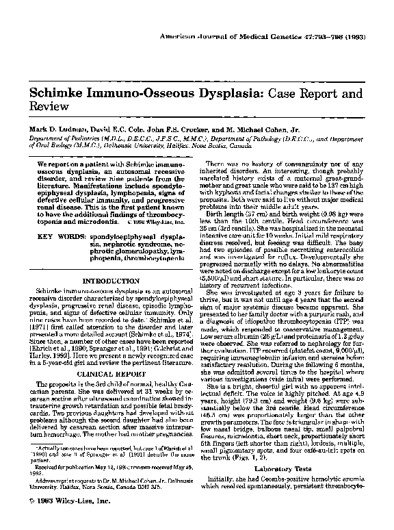 (PDF) Schimke immuno-osseous dysplasia: Case report and review | Mark ...