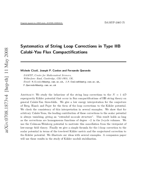 (PDF) Systematics of string loop corrections in type IIB Calabi-Yau flux compactifications