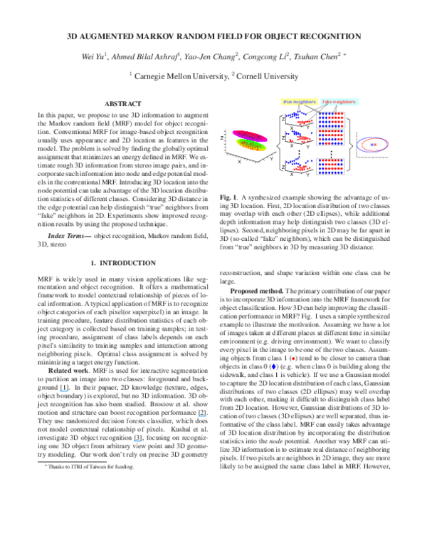 Pdf 3d Augmented Markov Random Field For Object Recognition