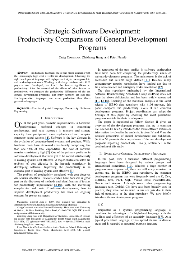 (PDF) Strategic Software Development: Productivity Comparisons of ...